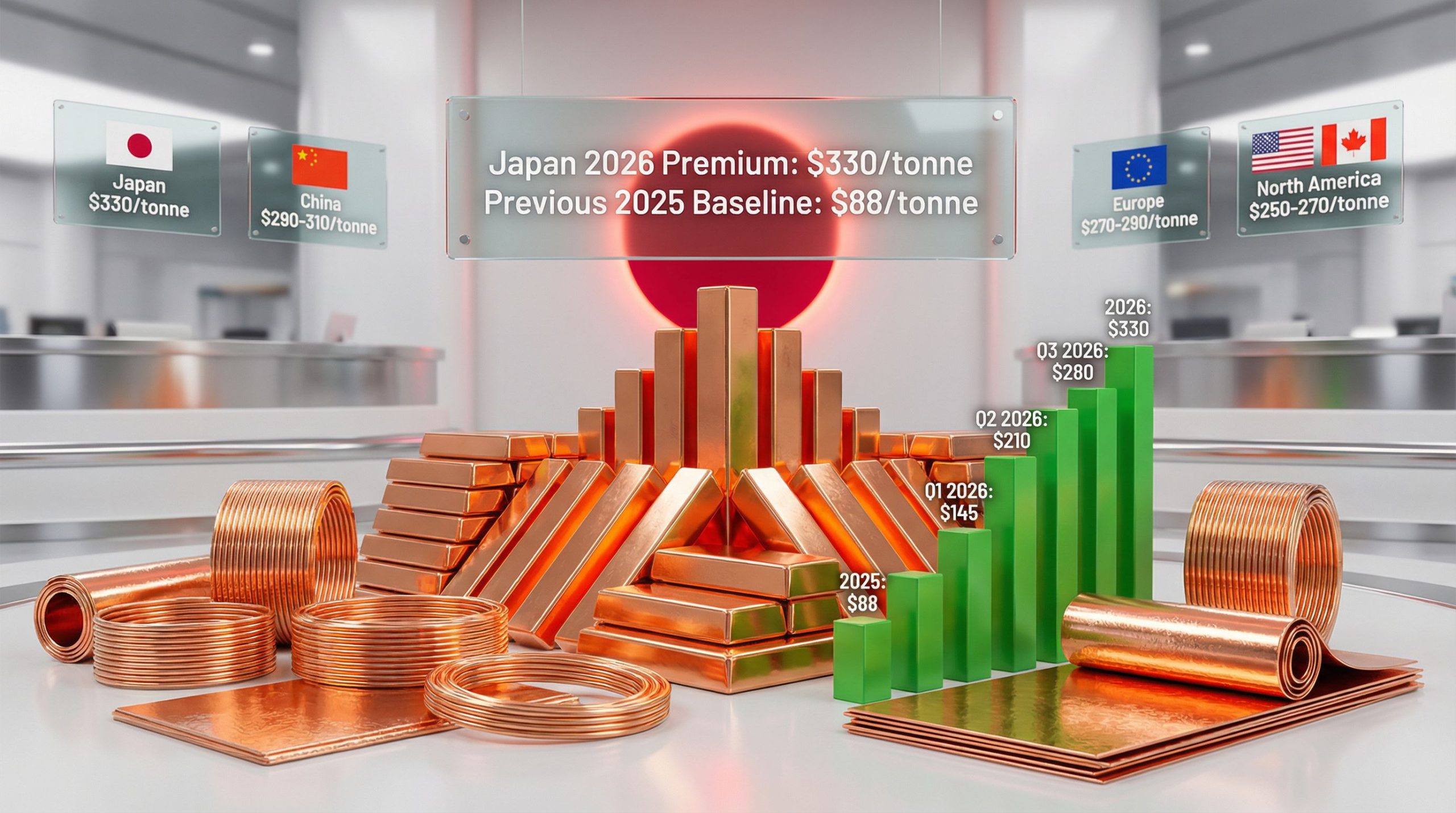 Japan Copper Premium Soars to Record $330 Per Metric Ton