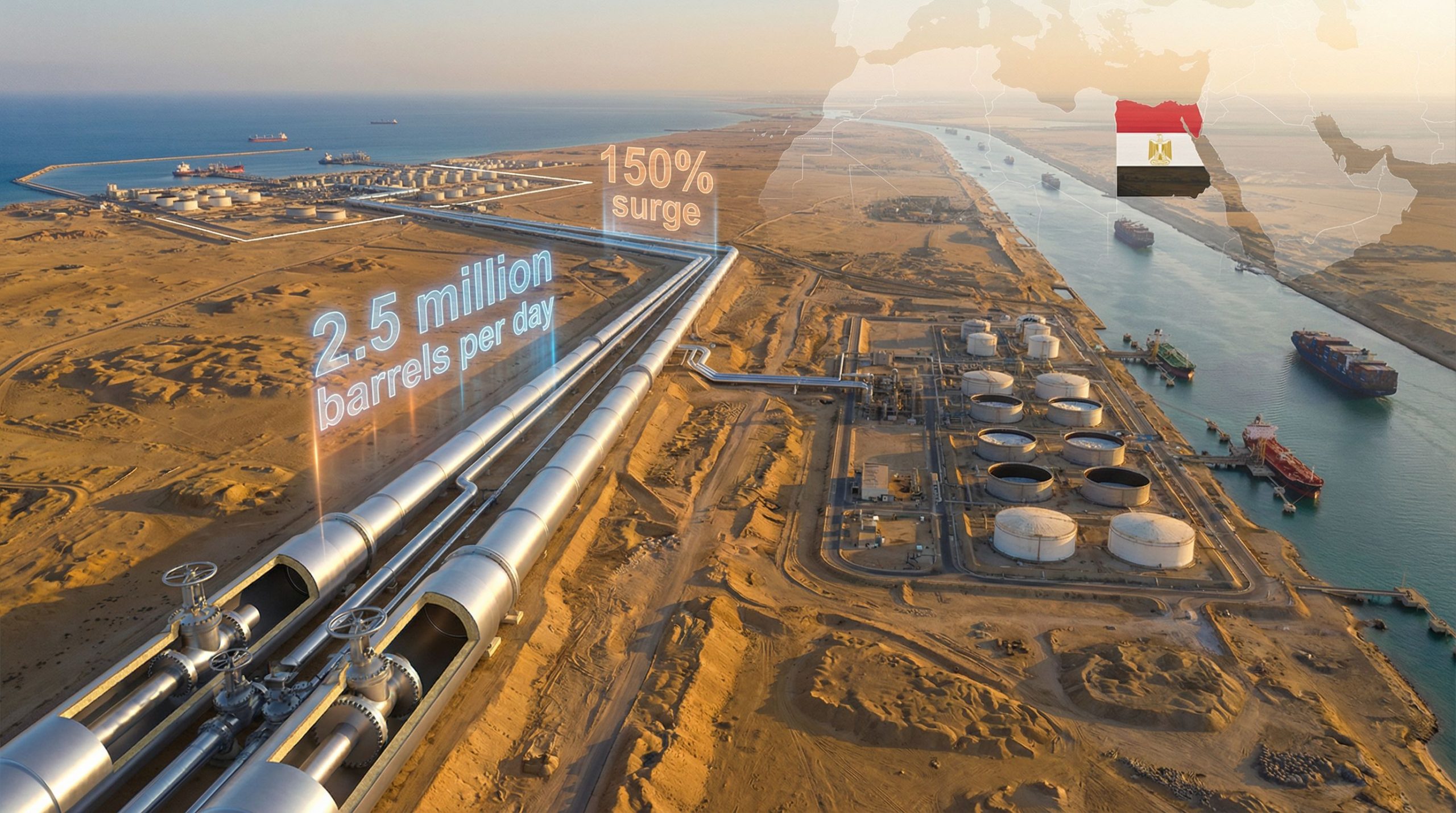 Egypt SUMED Pipeline Flows Jump 150% on Oil Route Shift